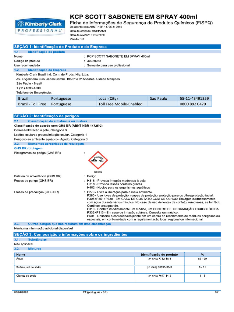 FISPQ Sabonete KCP | PDF