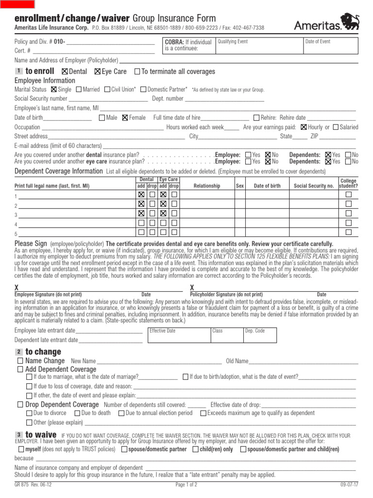 Dental - Vision Enrollment Form - SRG | PDF | Fraud | Insurance