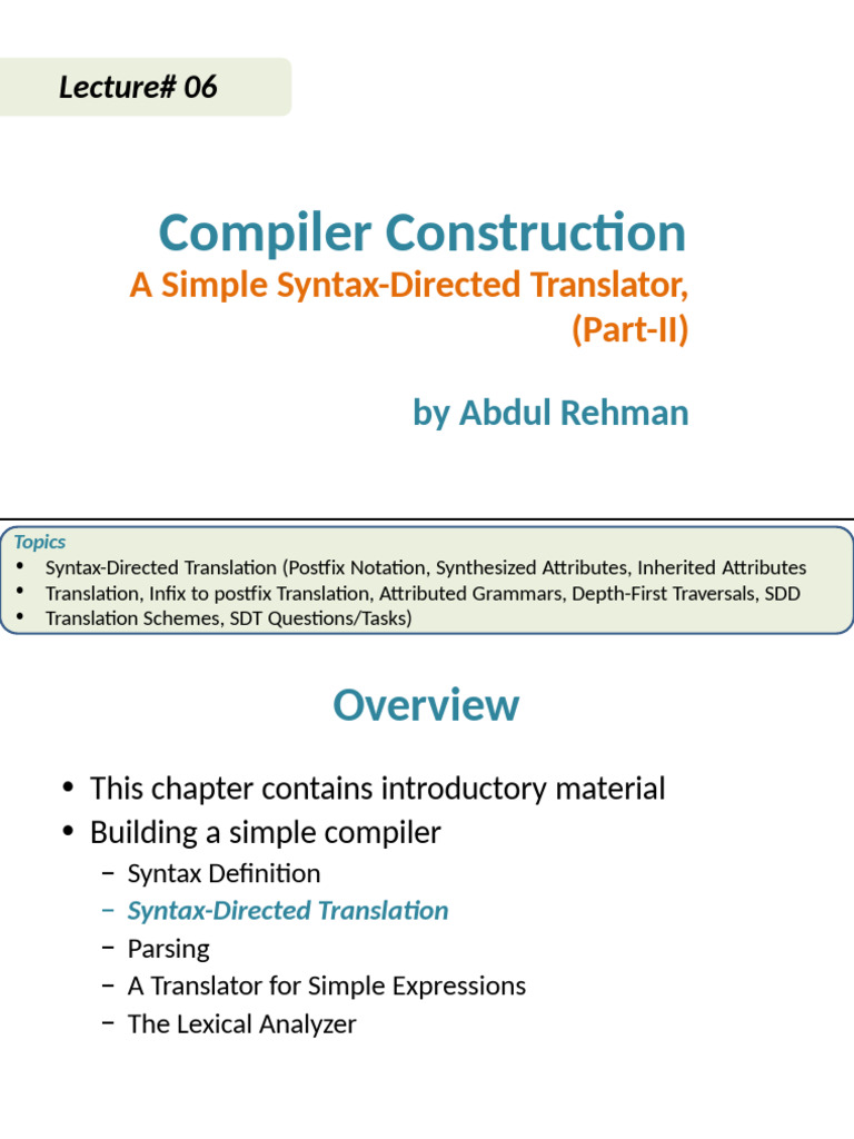 Lecture#6 - Chap#2 (Syntax Directed Translator (Part-II) ) | PDF | Parsing | Language Mechanics