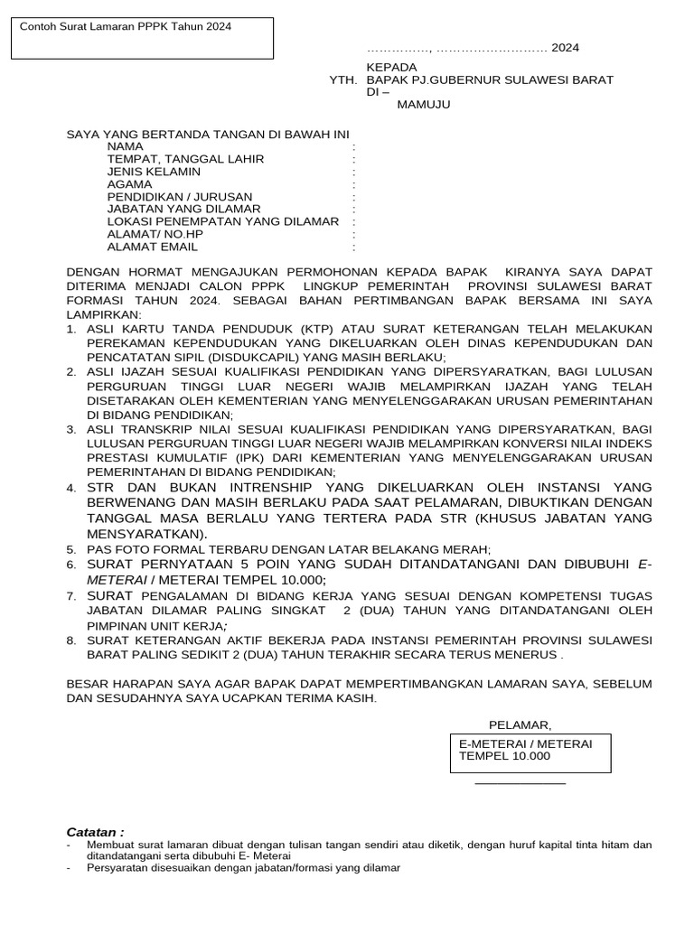 Contoh Surat Lamaran PPPK 2024 | PDF