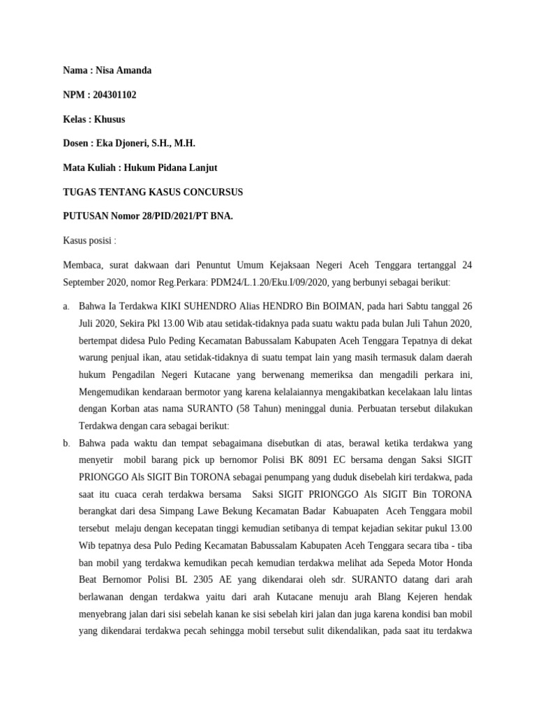 Nisa Amanda - 204301102 - Kelas Khusus - Tugas Hukum Pidana Lanjut ...