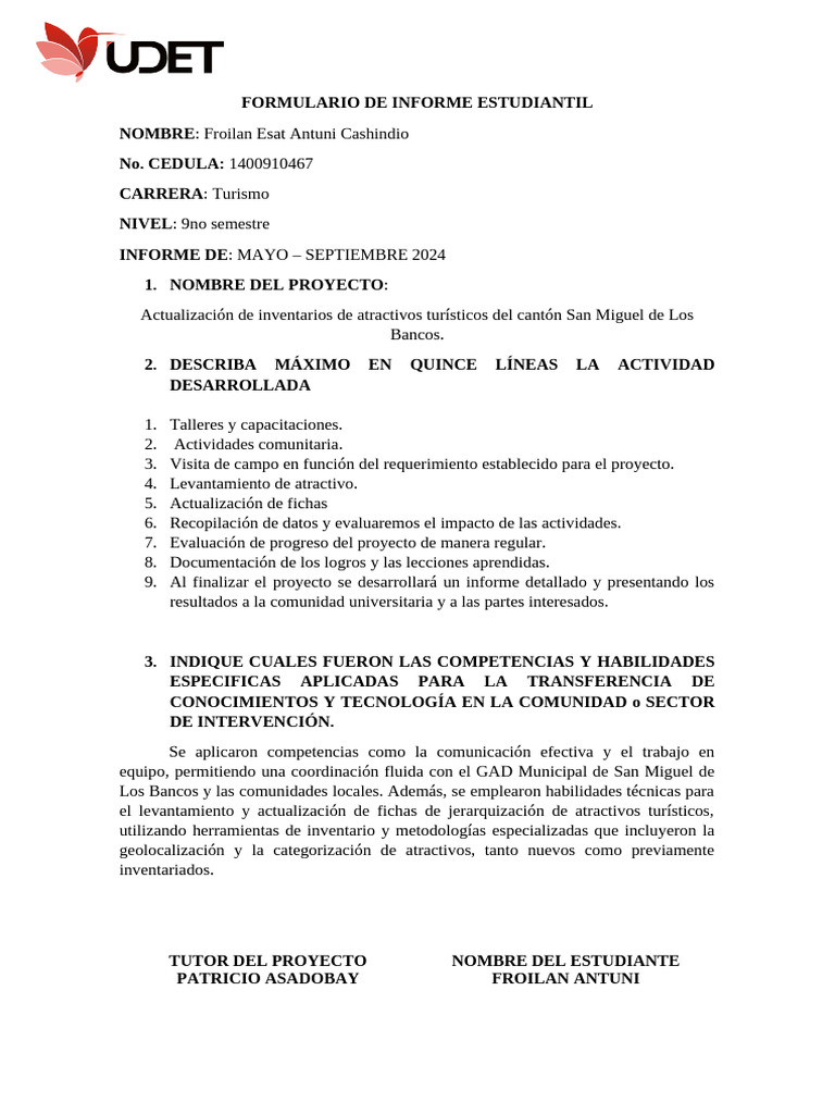 Formulario Informe Estudiantil | PDF