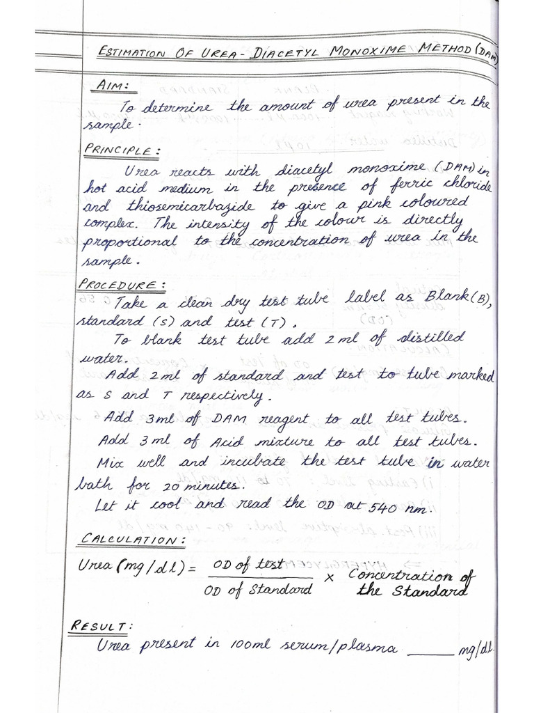 Estimation of Urea ( Biochemistry Observation ) | PDF