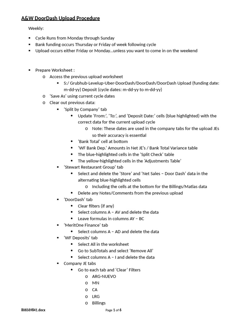 A&W DoorDash Upload Procedure | PDF | Microsoft Excel | Icon (Computing)