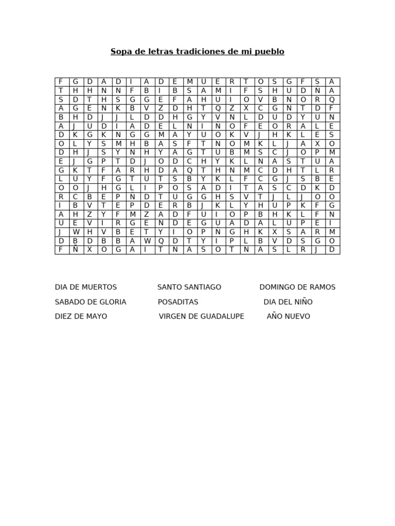 Sopa de Letras Tradiciones de Mi Pueblo | PDF