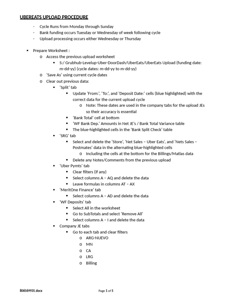 UberEats Upload Procedure | PDF | Microsoft Excel | Computing