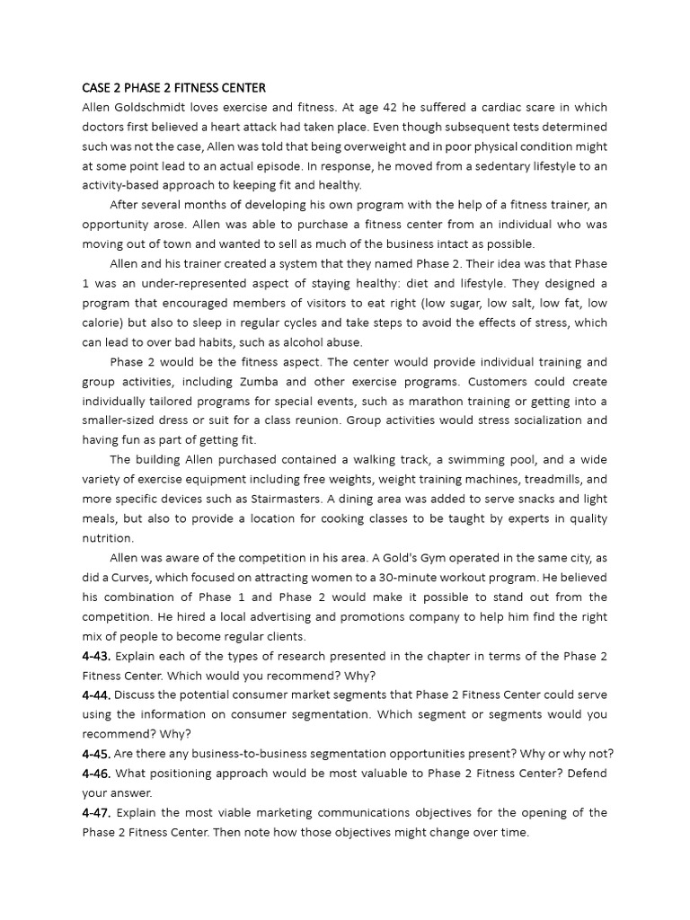Case Study-Fitness Center | PDF | Physical Fitness | Determinants Of Health