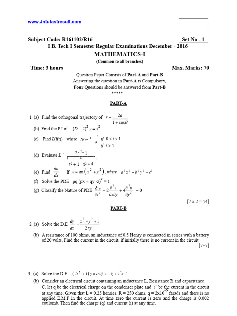 Jntuk 1-1 R16 Q.P Dec 2016 - MATHEMATICS-I (2 Files Merged) | PDF ...
