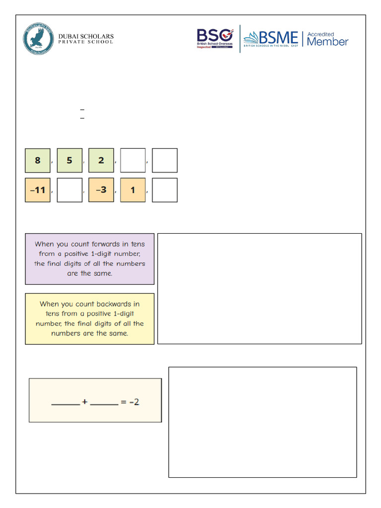 Negative Numbers Practice Worksheet | PDF