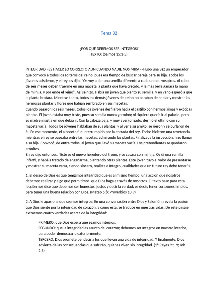 Tema 32. Porque Debemos Ser Integros | PDF | Religión y espiritualidad ...