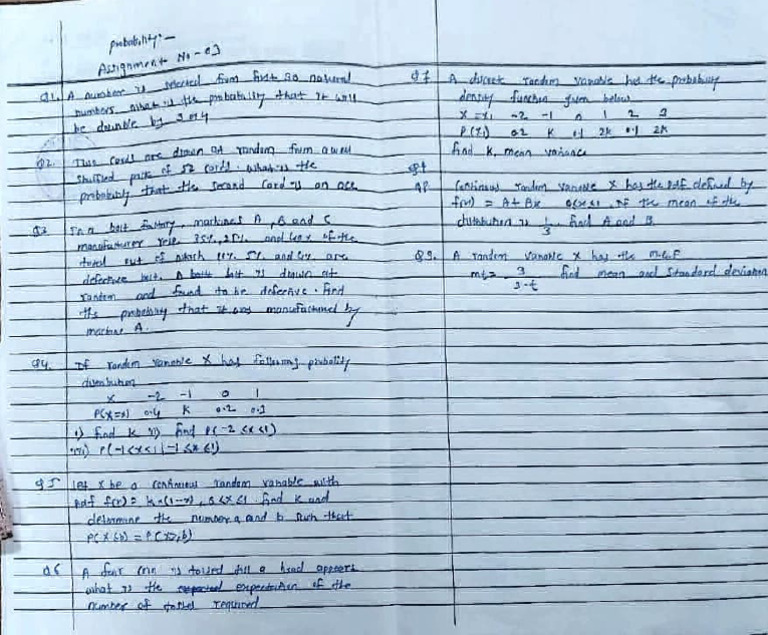 Maths Assignment No. 03 (Probability) (QB) | PDF