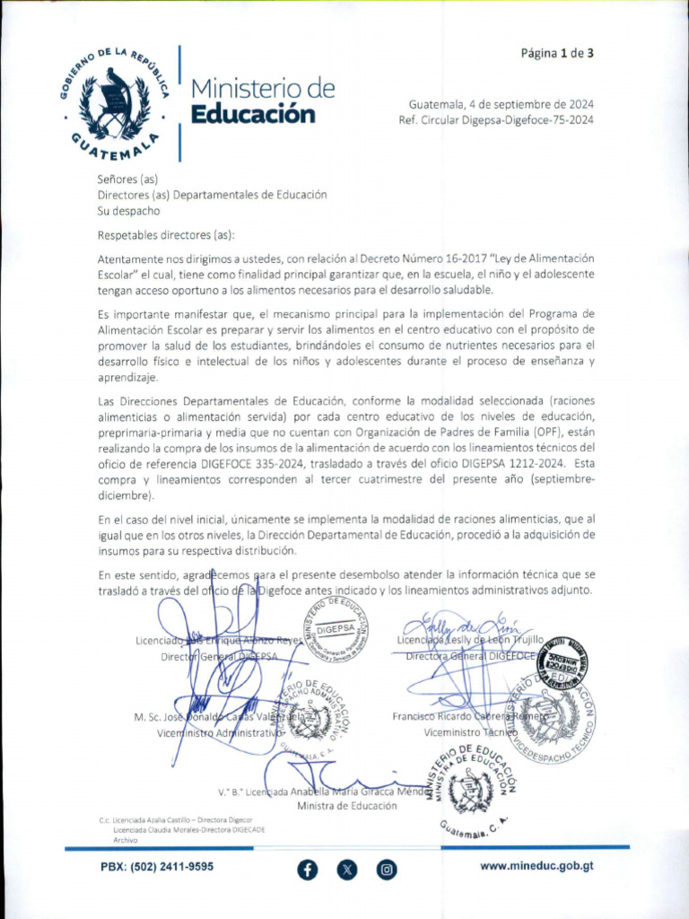 Circular Digepsa-Digefoce-75-2024, Sexta Entrega Alimentacion Escolar Todos Los Niveles - Sin ...