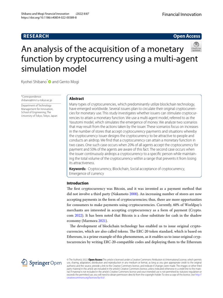 An Analysis of The Acquisition of A Monetary Function by Cryptocurrency Using A Multiagent ...