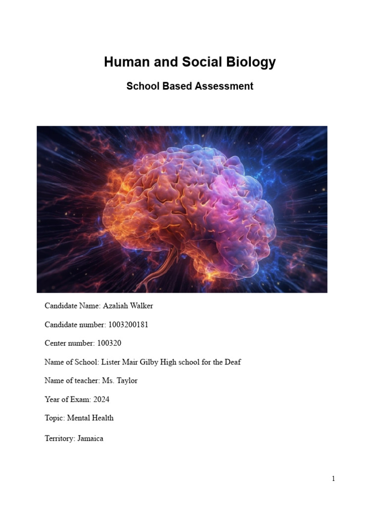 Human and Social Biology SBA Sample - Mental Health - Docs | PDF ...