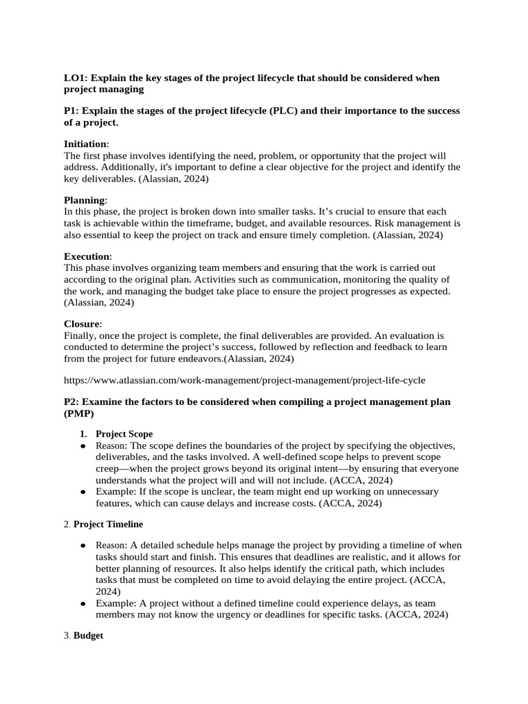 LO1 - Explain The Key Stages of The Project Lifecycle That Should Be ...