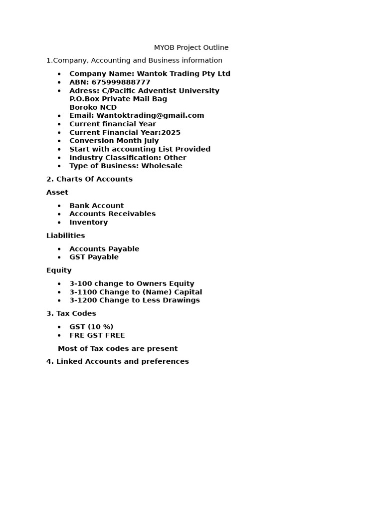 MYOB Project Outline | PDF