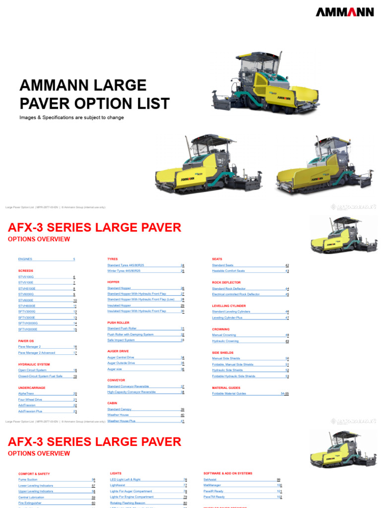 Ammann AFx - Large Paver Option List - MPR-2877-00-EN | PDF | Tire | Wheel