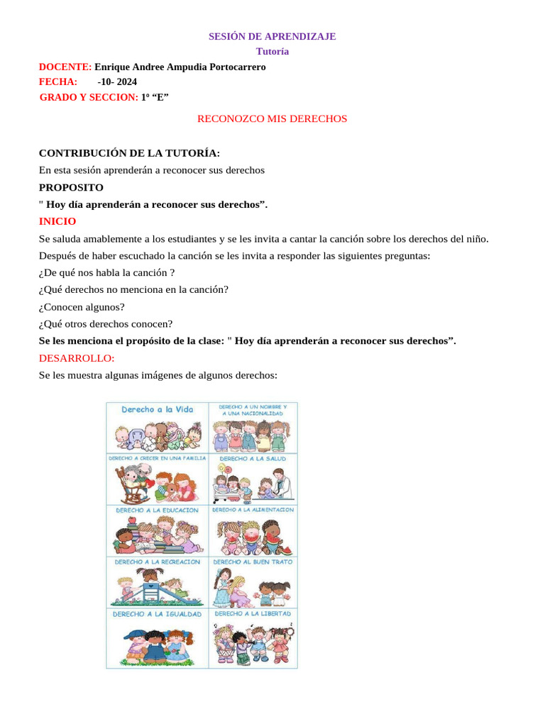 Sesion Tutoria Reconoxco Mis Derechos | PDF | Deportes y actividades al ...