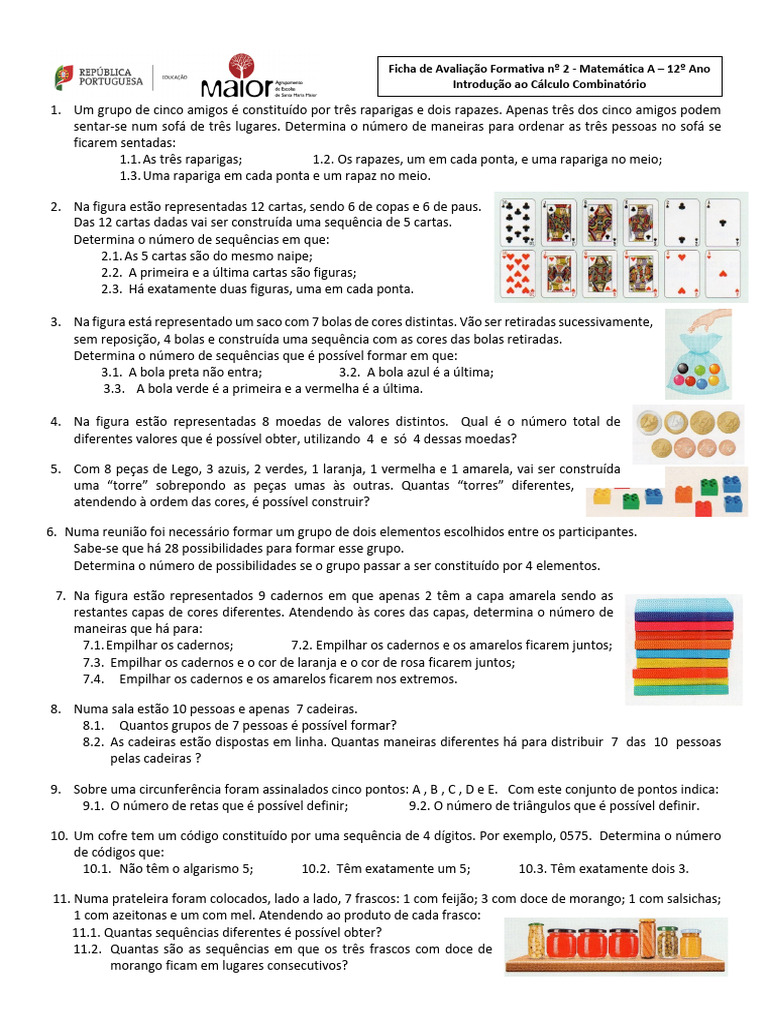 Ficha 02 - Cálculo Combinatório | PDF | Combinatória | Cor