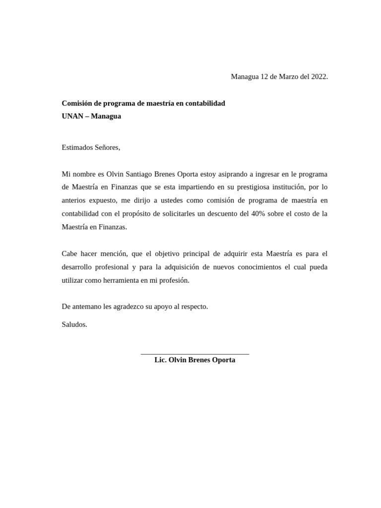Carta de Solicitud de Descuento | PDF | Negocios