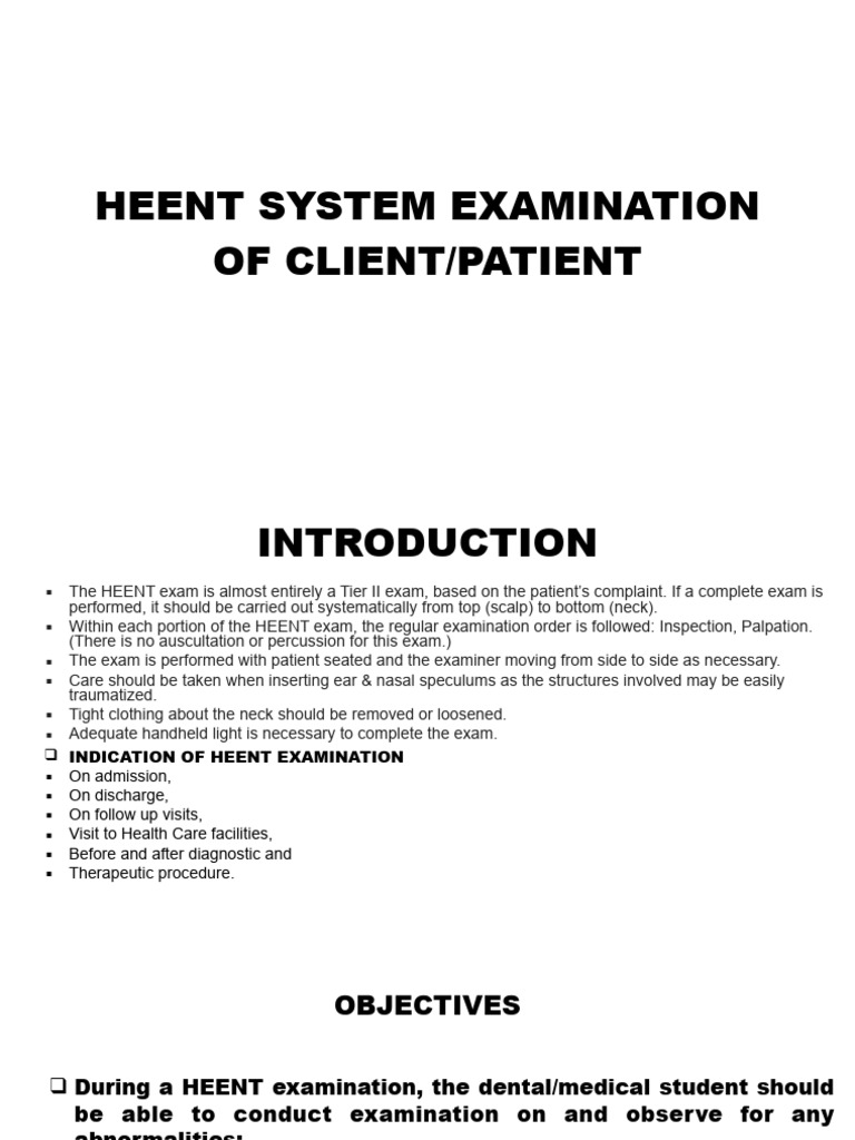 HEENT Examination Guidelines | PDF | Hearing | Human Head And Neck