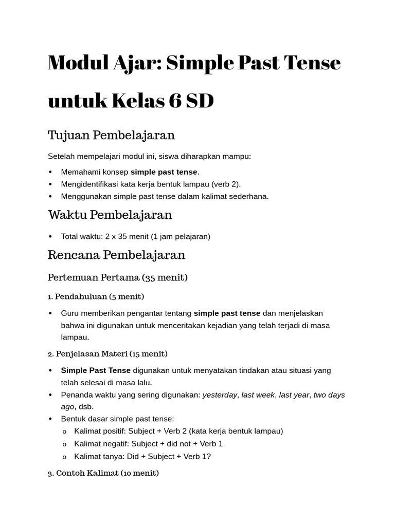 Modul Ajar Simple Past Tense Untuk Kelas 6 SD - 20241024 - 124039 - 0000 | PDF | Karier ...