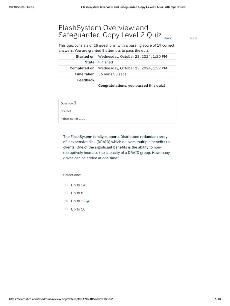 FlashSystem Overview and Safeguarded Copy Level 2 Quiz_ Attempt Review | PDF | Solid State Drive ...