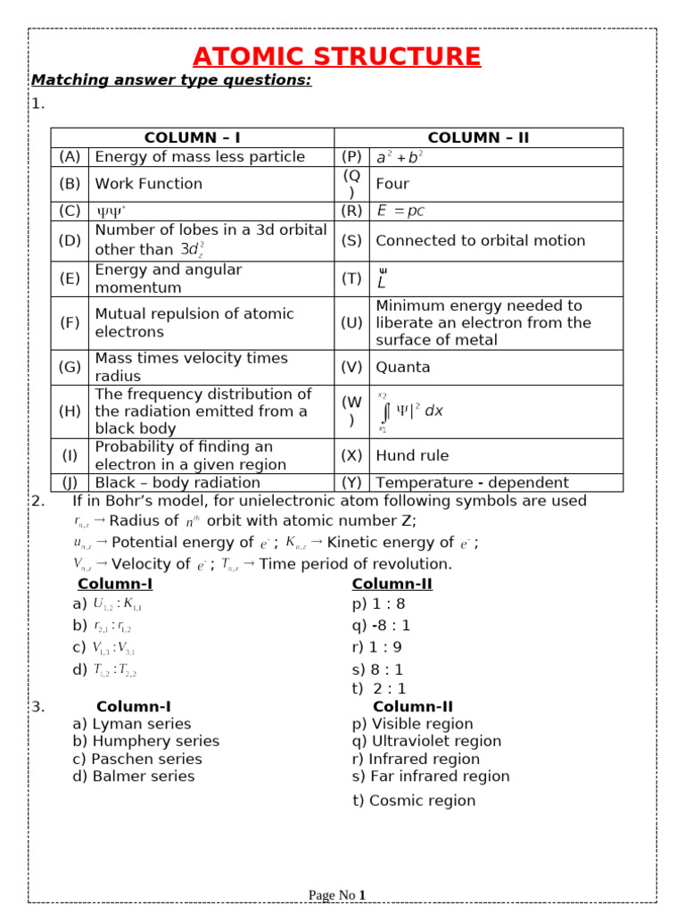 MATCHINGS atomic structure | PDF | Atomic Orbital | Electron