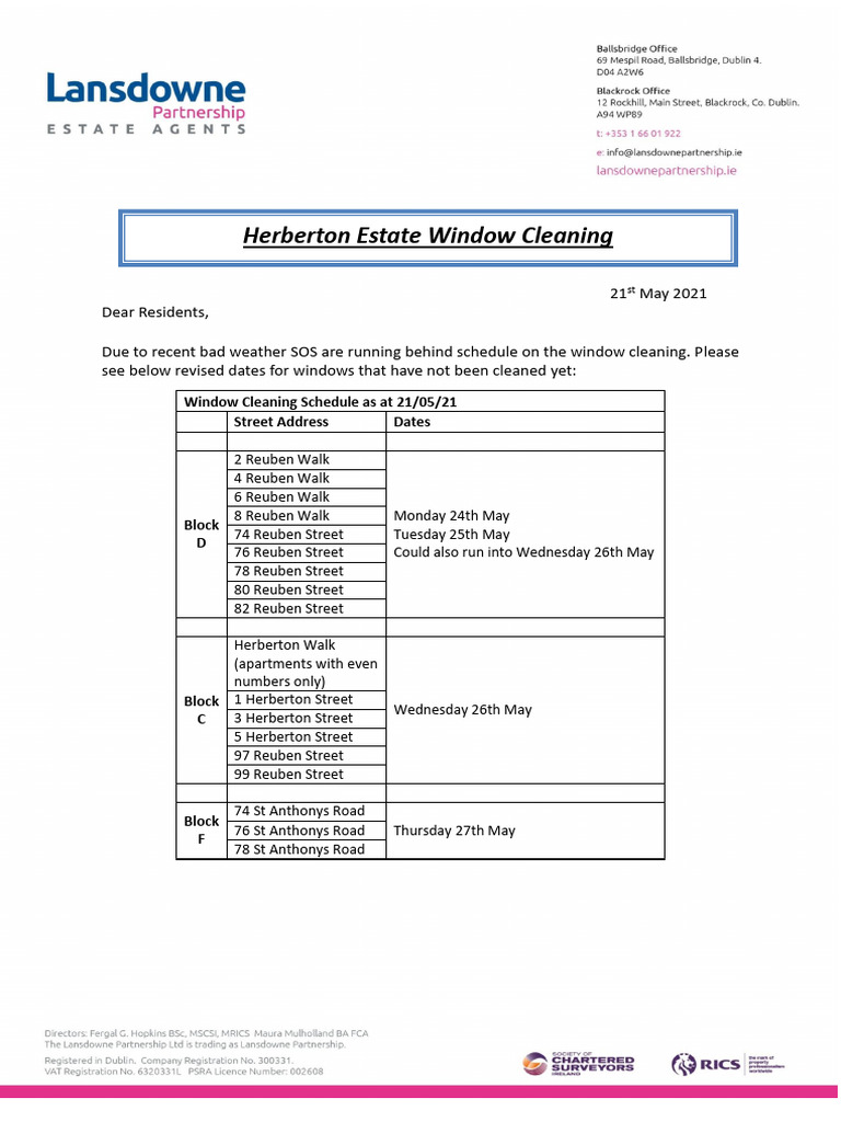 Revised Window Cleaning Schedule | PDF