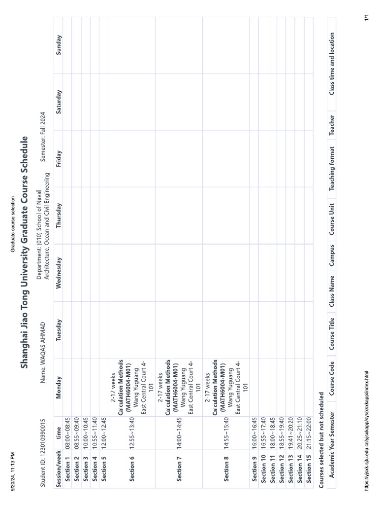 Schedule Fall 2024 | PDF
