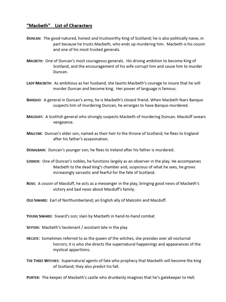 Macbeth List of Characters | PDF