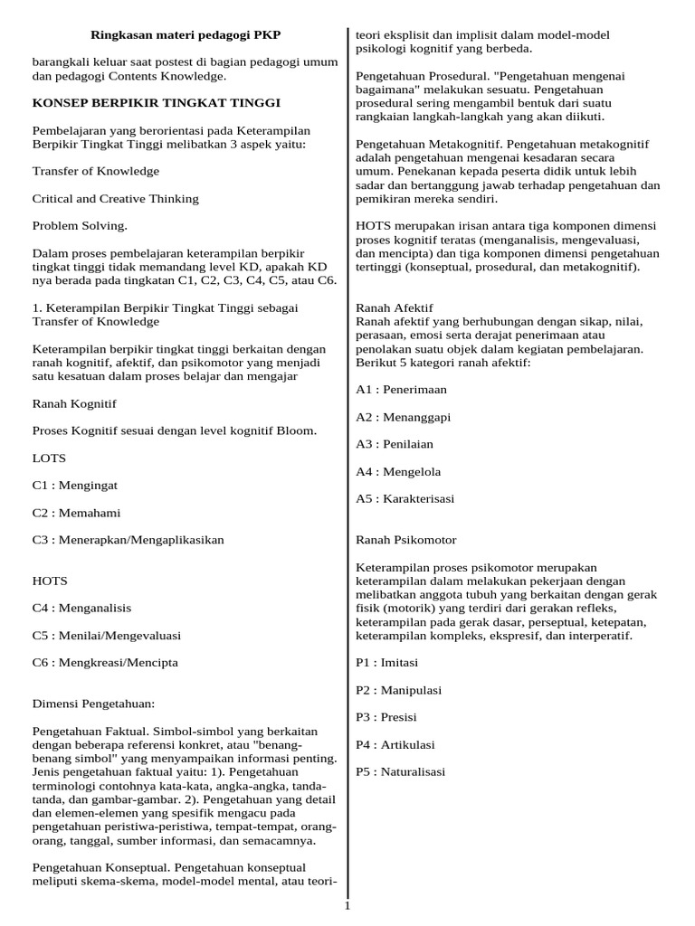 Ringkasan Materi Pedagogi PKP | PDF | Sains & Matematika