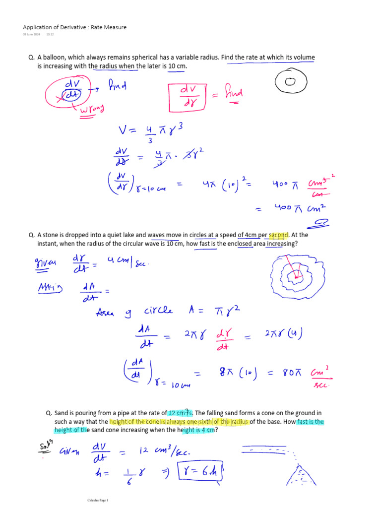 Calculus Rate of Change Problems | PDF