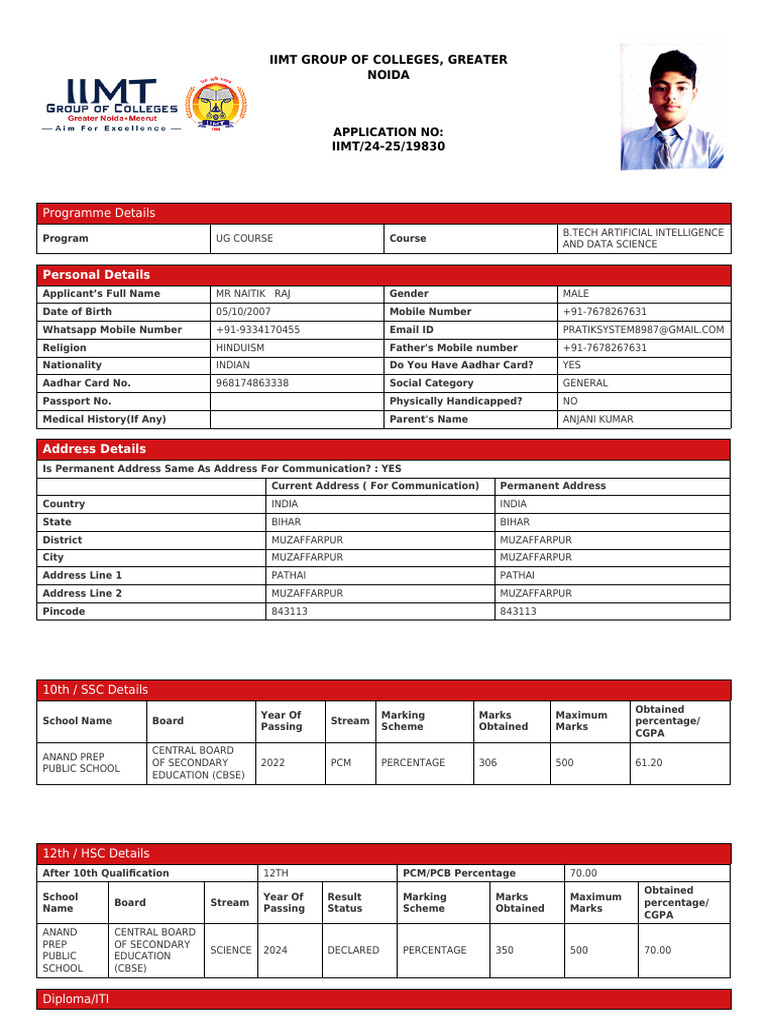 Application Form IIMT 24-25 19830 | PDF | Arbitration
