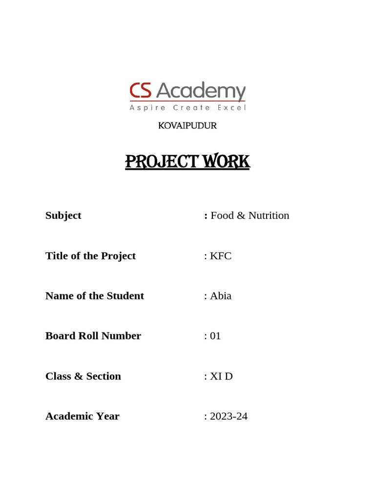 Student's KFC Project | PDF | Foods | Food Industry