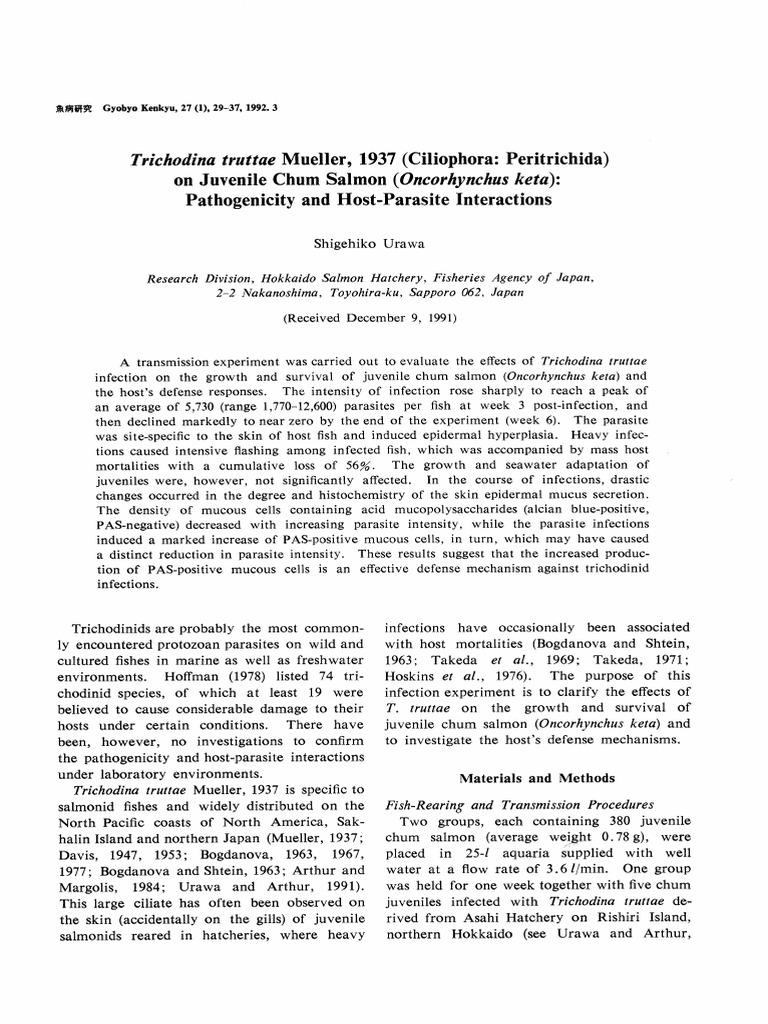 1991 Trichodina Truttae - Mueller, 1937 (Ciliophora - Peritrichida ...