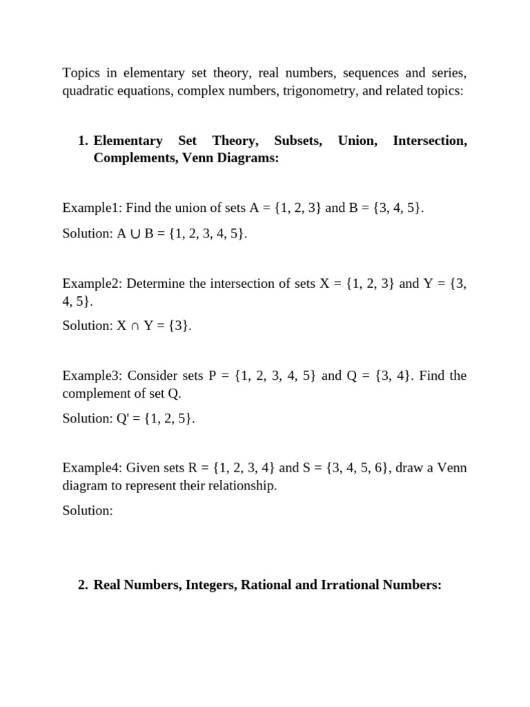 Topics in Elementary Set Theory | PDF | Trigonometric Functions | Mathematical Concepts