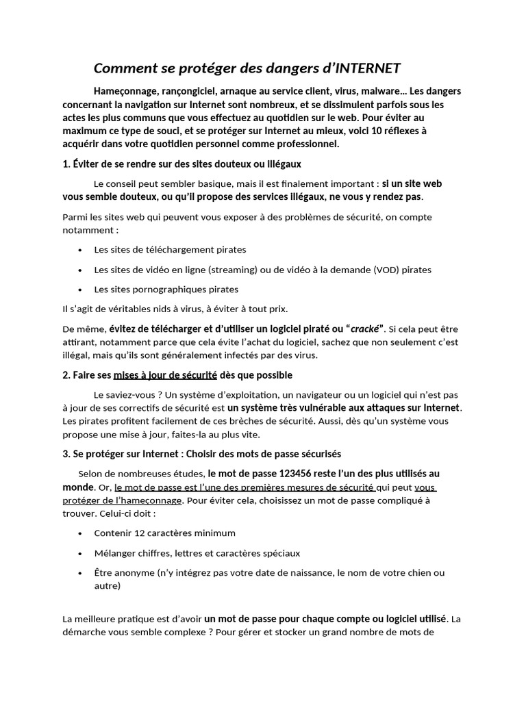 10 conseils pour se protéger en ligne | PDF | Mot de passe | Logiciel ...