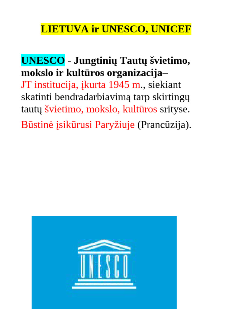 Lietuva Ir Unesco | PDF