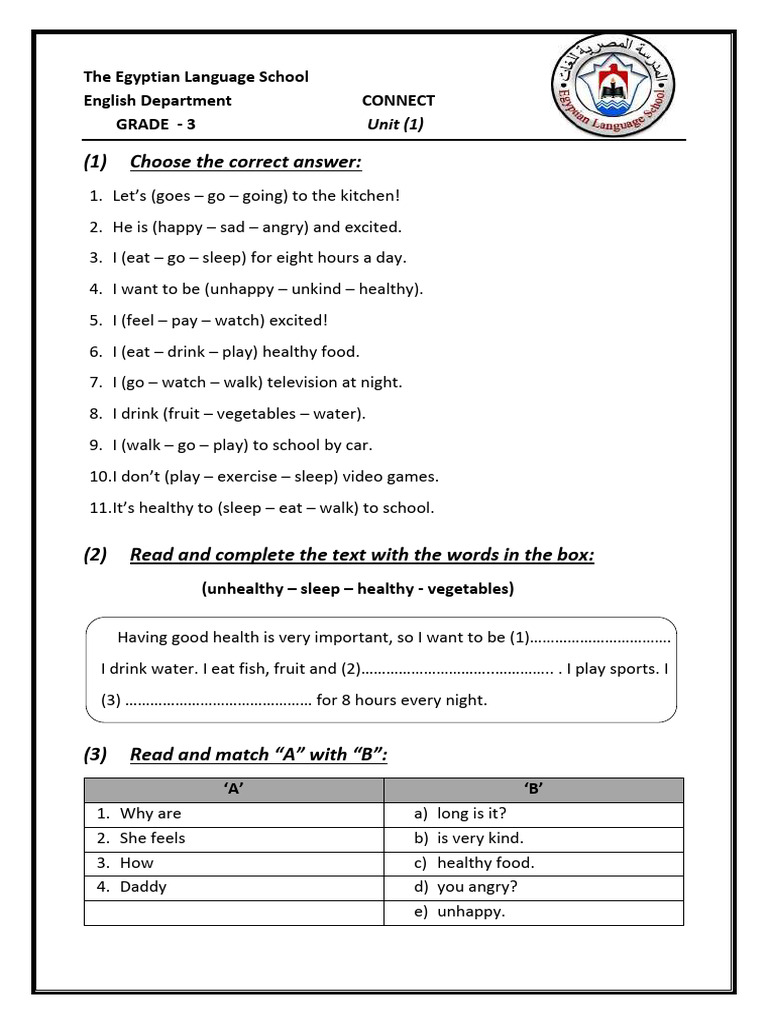 Revision Sheet - Connect 3 - Unit 1 | PDF | Foods