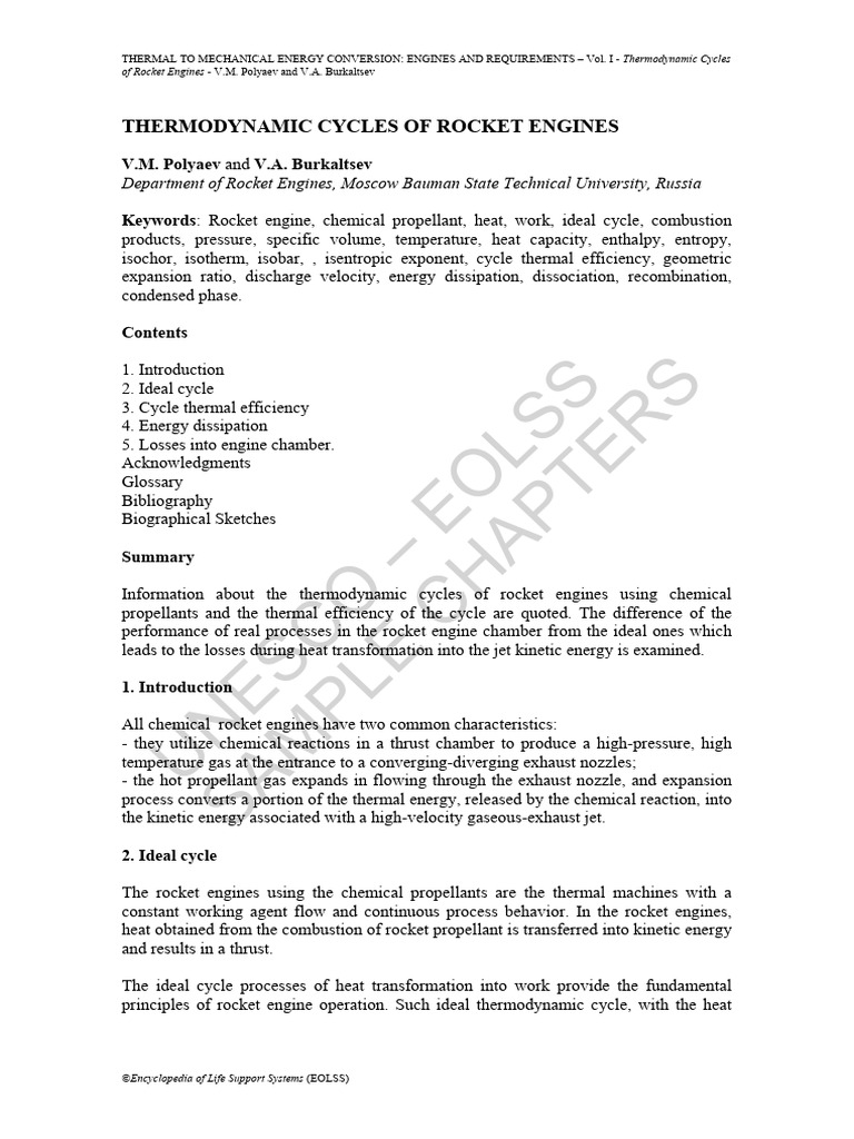 Thermodynamics in Rocket Engines | PDF | Rocket Engine | Rocket Propellant