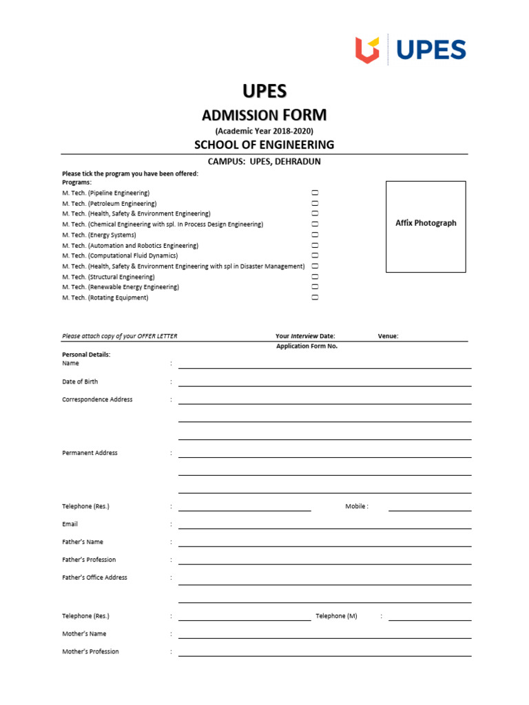 MTECH - SOE-Admission Form | PDF | Engineering