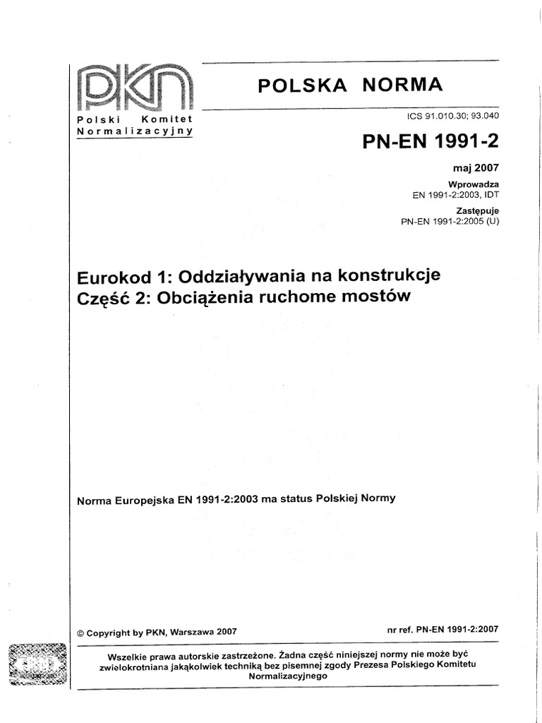 PN-EN 1991-2 Obciążenia Ruchome Mostów | PDF