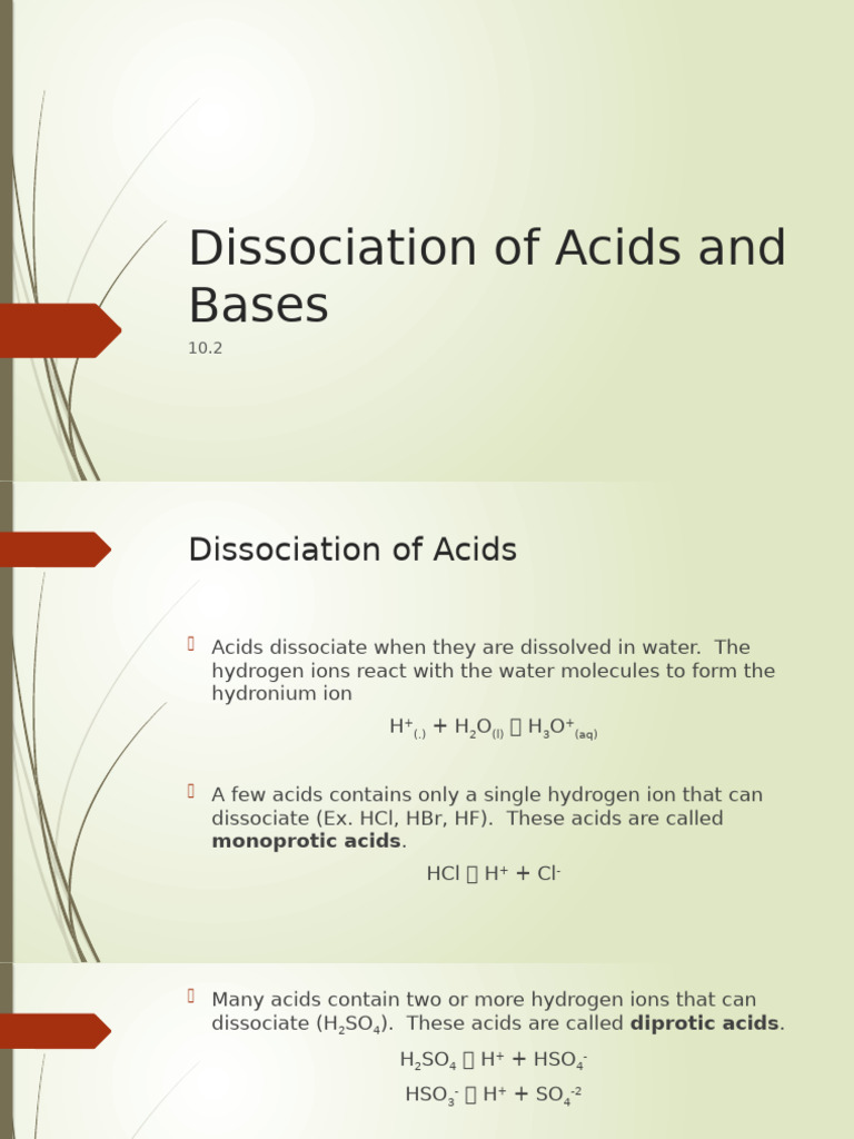 10.2 Dissociation of Acids | PDF | Acid | Dissociation (Chemistry)