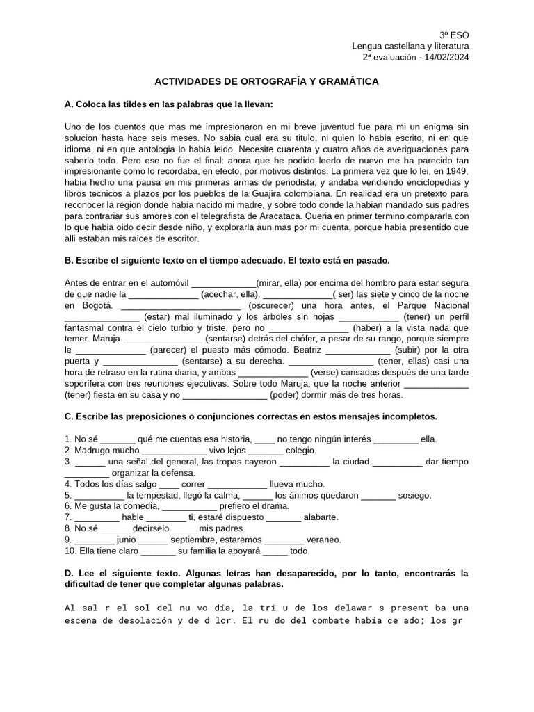 Actividades de Ortografía y Gramática | PDF | Lingüística | Escritura