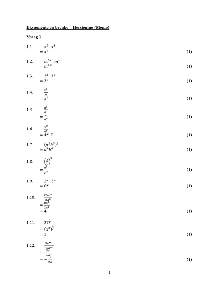 Eksponente en Breuke Hersiening - Memo | PDF
