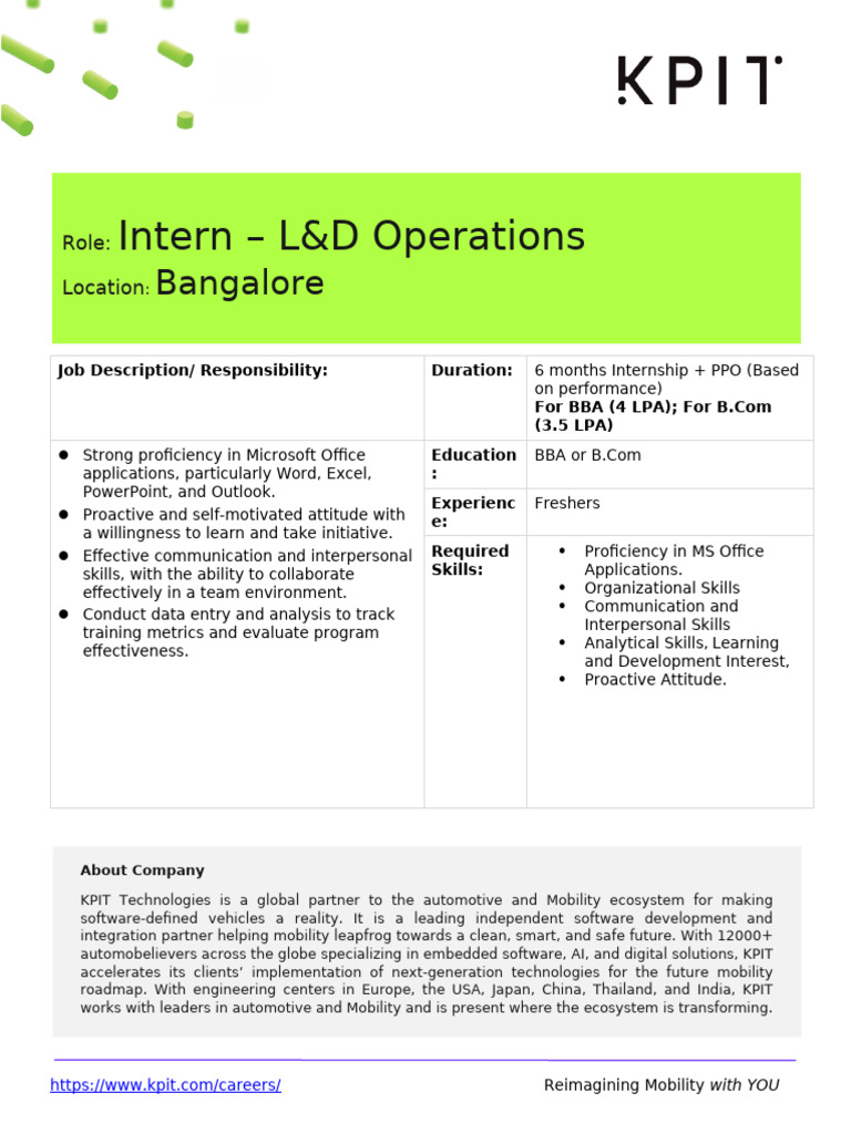 KPIT - JD L&D Ops | PDF