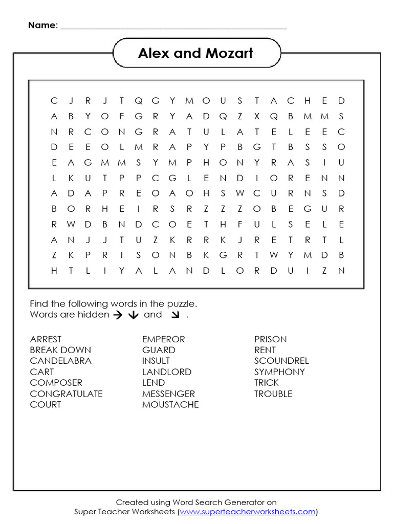 Wordsearch_Alex_and_Mozart | PDF | Word Search | Games Of Mental Skill