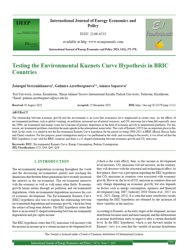 Testing The Environmental Kuznets Curve Hypothesis | PDF | Statistics ...
