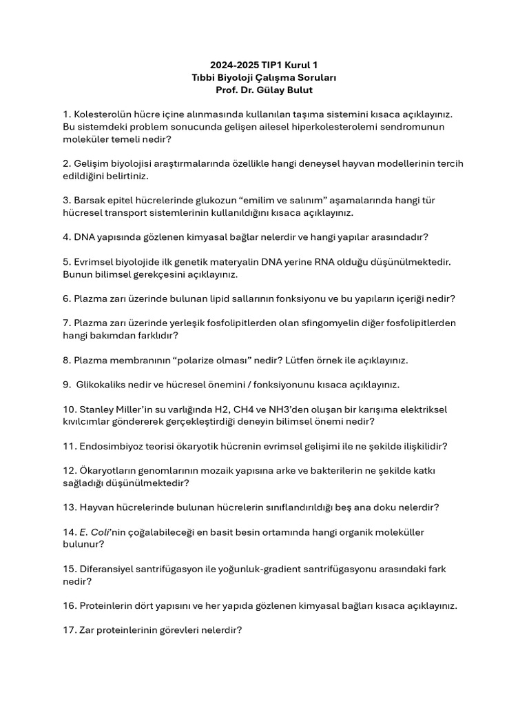 Tıp1 Kurul 1 GB Sorular | PDF